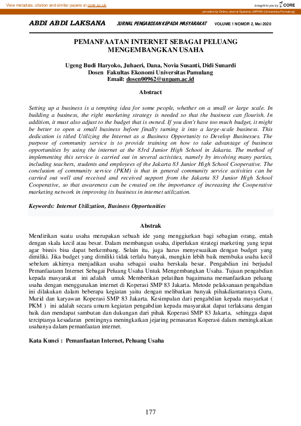 (PDF) Pemanfaatan Internet Sebagai Peluang Mengembangkan Usaha