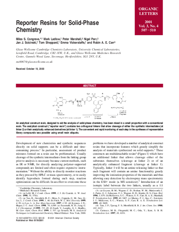 (PDF) Reporter Resins for Solid-Phase Chemistry
