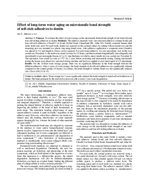 (PDF) Effect of long-term water aging on microtensile bond strength of ...