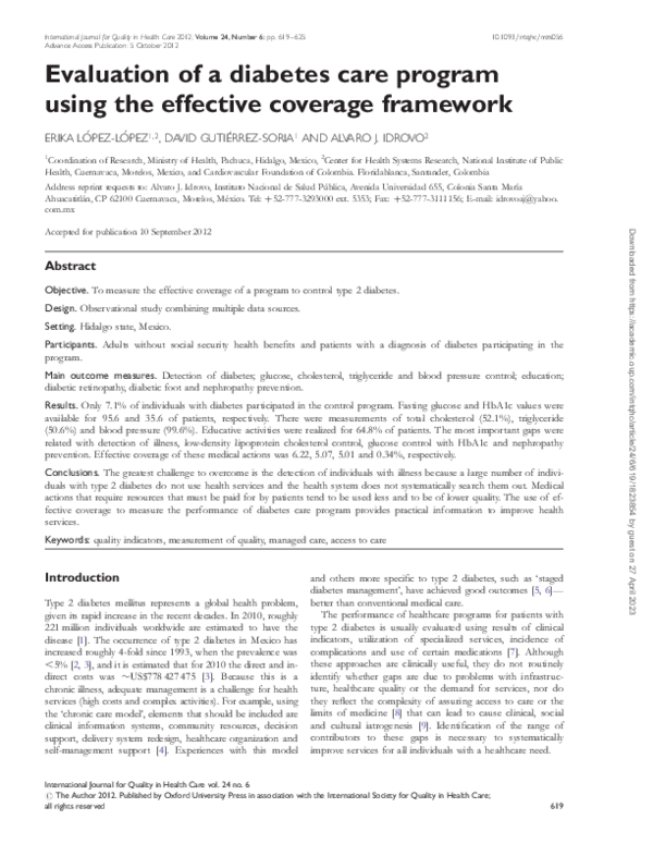 Pdf Evaluation Of A Diabetes Care Program Using The Effective Coverage Framework