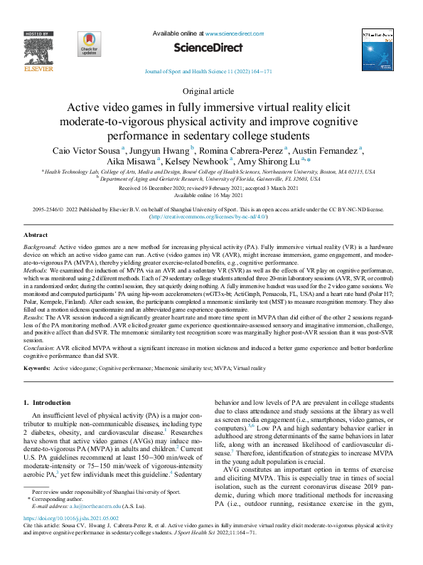 (PDF) Active video games in fully immersive virtual reality elicit ... (PDF) Active video games in fully immersive virtual reality elicit ...