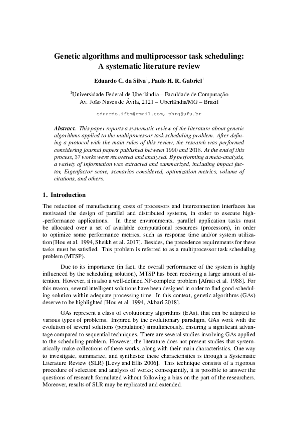 Pdf Genetic Algorithms And Multiprocessor Task Scheduling A Systematic Literature Review