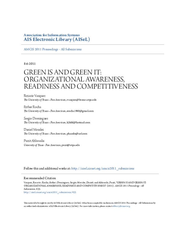 (PDF) Green is and Green It: Organizational Awareness, Readiness and ...