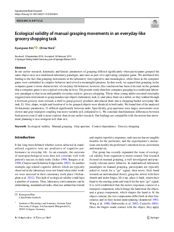 (PDF) Ecological validity of manual grasping movements in an everyday-like grocery shopping task