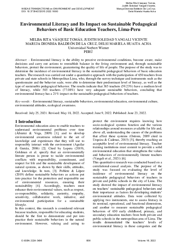 (PDF) Environmental Literacy and Its Impact on Sustainable Pedagogical ...