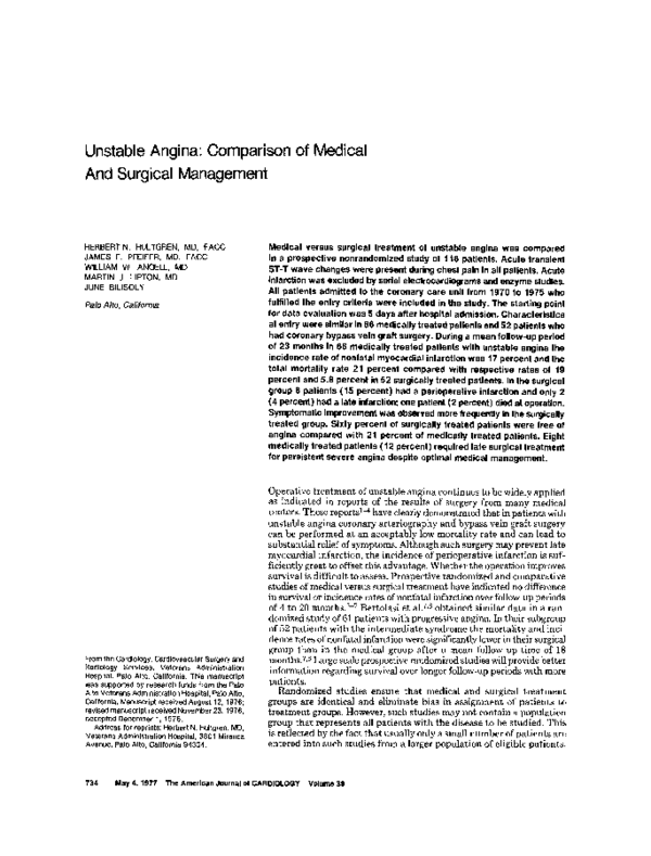 (PDF) Unstable angina: Comparison of medical and surgical management