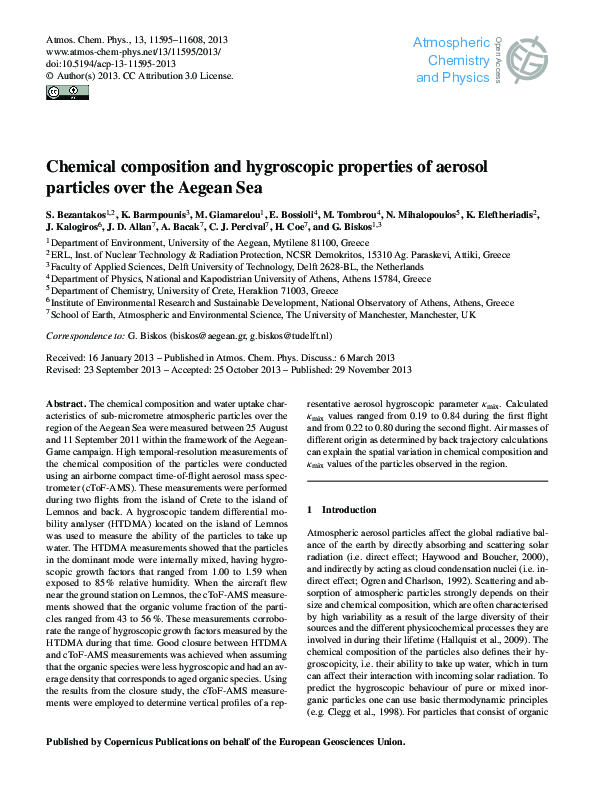 (PDF) Chemical composition and hygroscopic properties of aerosol ...