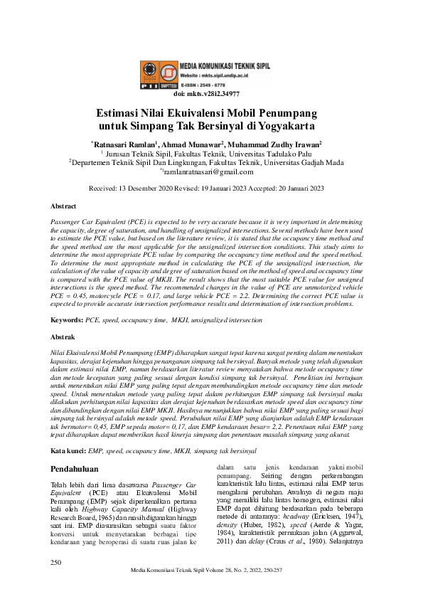 Pdf Estimation Of Passenger Car Equivalent Value For Unsignalized