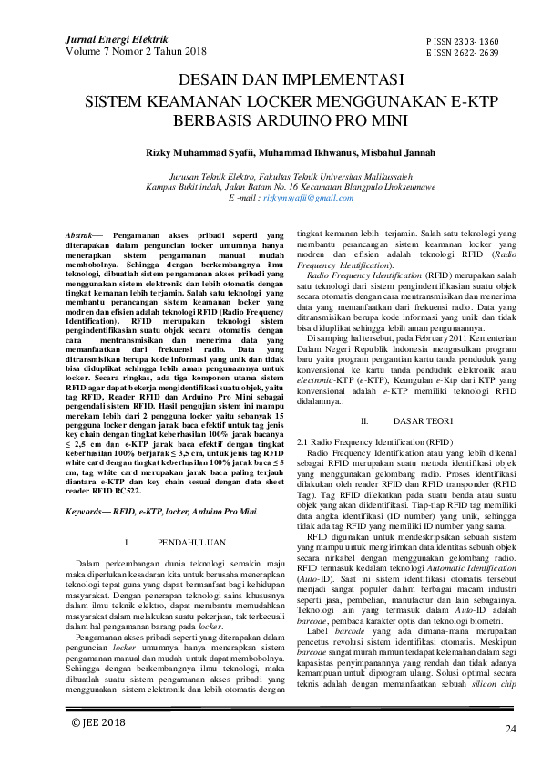 Pdf Desain Dan Implementasi Sistem Keamanan Locker Menggunakan E Ktp