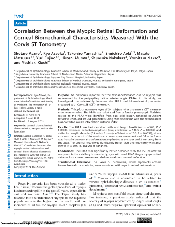 (PDF) Correlation Between the Myopic Retinal Deformation and Corneal ...