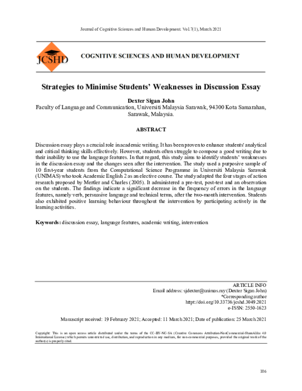 (PDF) Strategies to Minimise Students’ Weaknesses in Discussion Essay