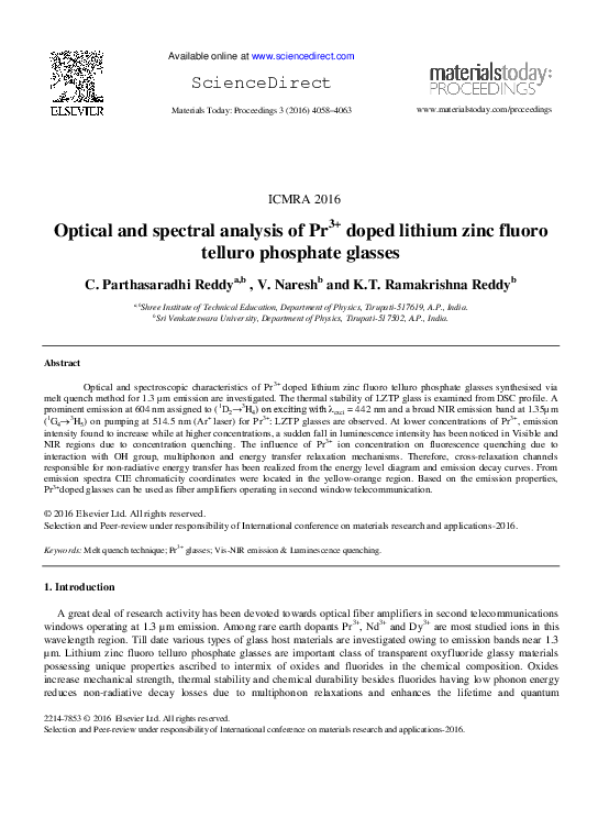 (PDF) Optical and spectral analysis of Pr3+ doped lithium zinc fluoro ...