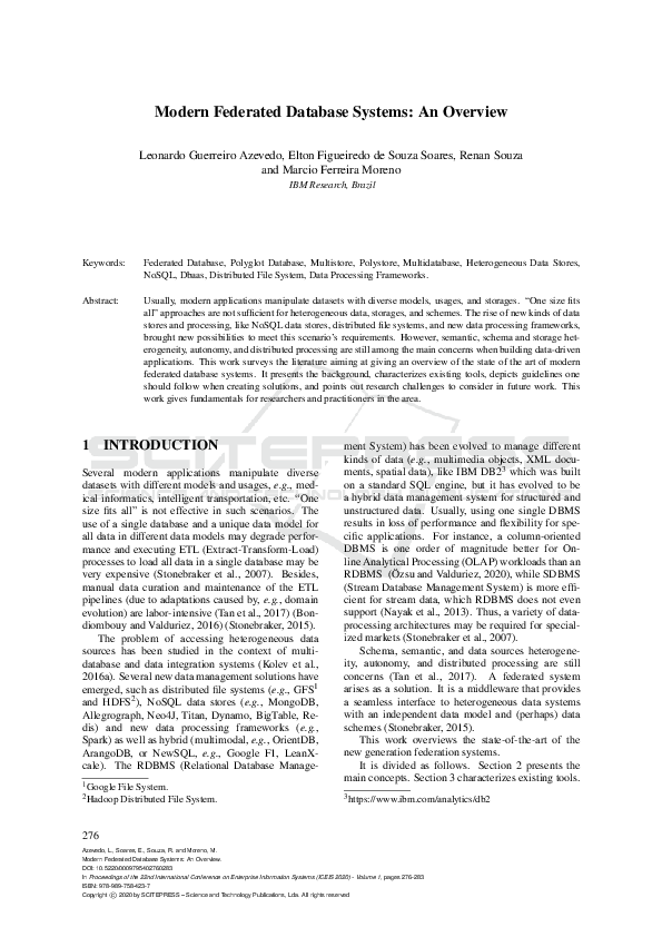 (PDF) Modern Federated Database Systems: An Overview