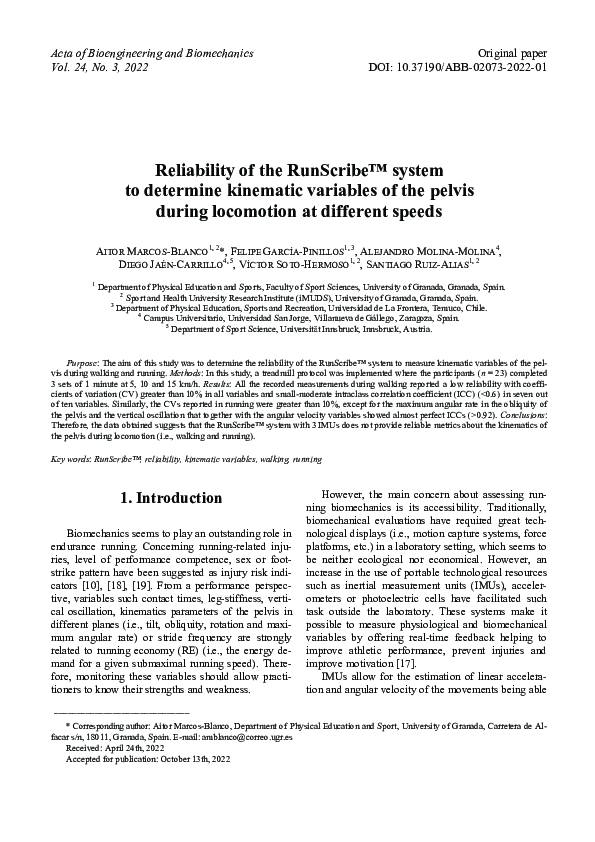 (PDF) Reliability of the RunScribe™ system to determine kinematic variables of the pelvis during ...