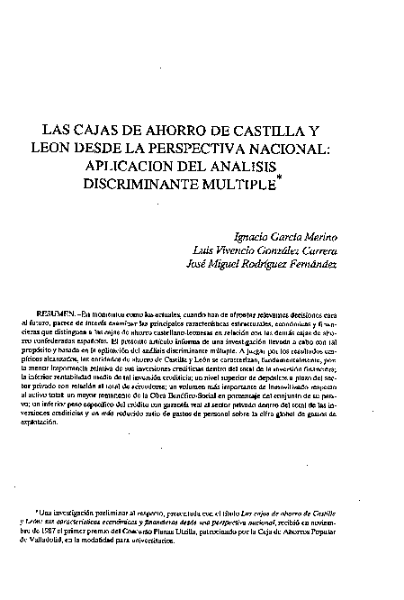 (PDF) Las Cajas de Ahorros de Castilla y León desde la perspectiva nacional: aplicación del ...