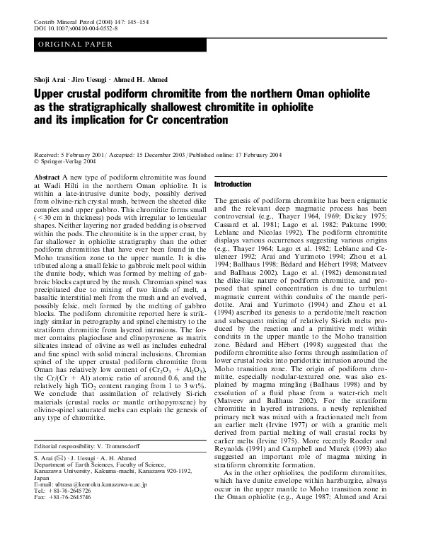 (PDF) Upper crustal podiform chromitite from the northern Oman ...