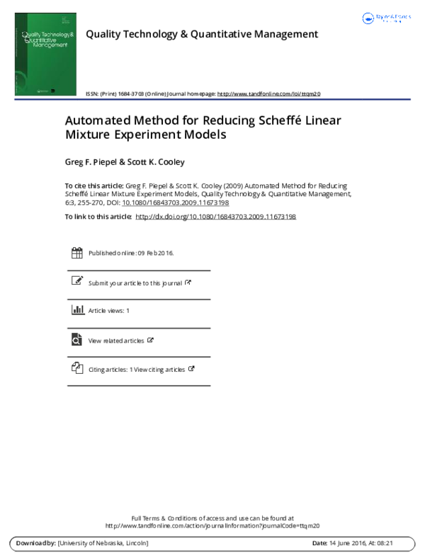 (PDF) Automated Method for Reducing Scheffé Linear Mixture Experiment ...