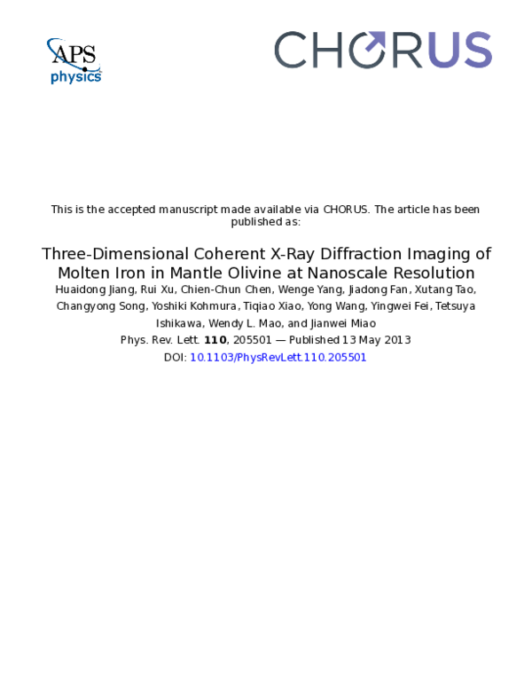 (PDF) Three-Dimensional Coherent X-Ray Diffraction Imaging of Molten ...
