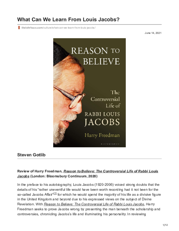 (PDF) What Can We Learn from Louis Jacobs?