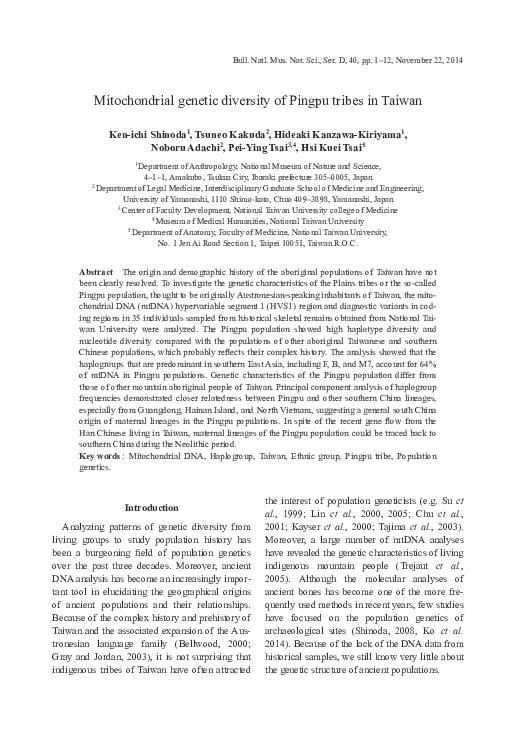 (PDF) Mitochondrial genetic diversity of Pingpu tribes in Taiwan