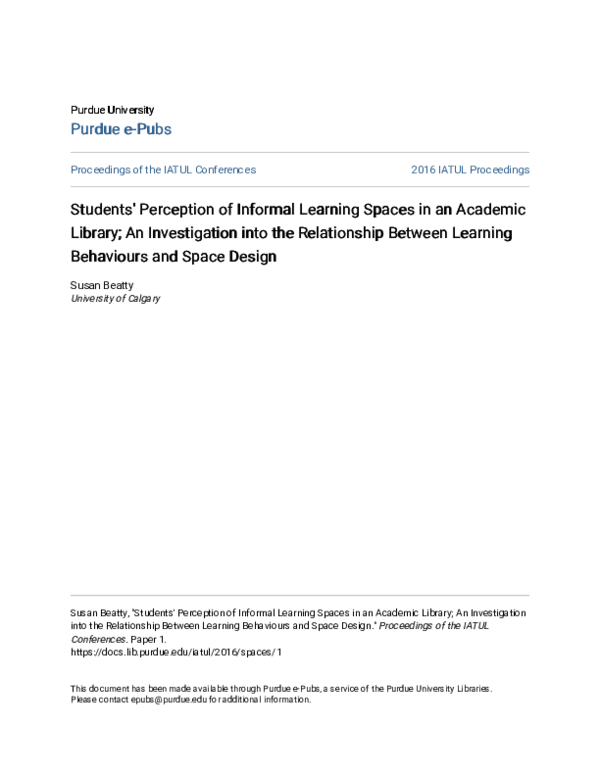(PDF) Students' perception of informal learning spaces in an academic library; an investigation ...