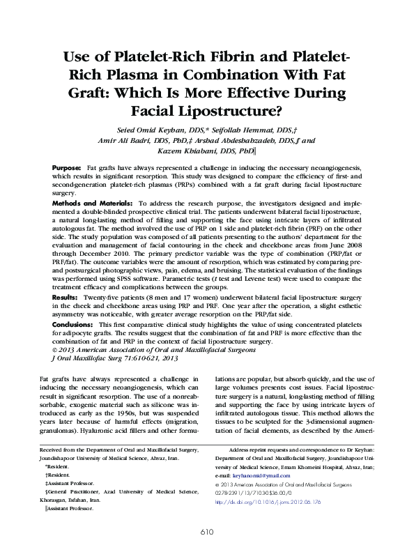 (PDF) Use of Platelet-Rich Fibrin and Platelet-Rich Plasma in ...