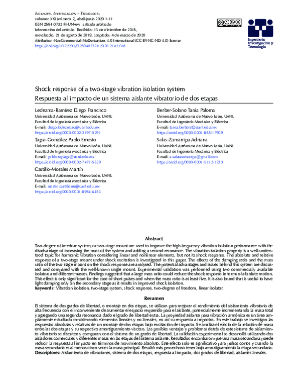 (PDF) Shock response of a two-stage vibration isolation system | Pablo ... (PDF) Shock response of a two-stage vibration isolation system | Pablo ...