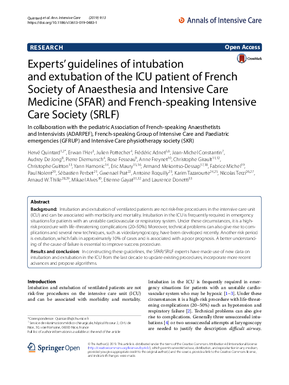 (PDF) Experts’ guidelines of intubation and extubation of the ICU ...