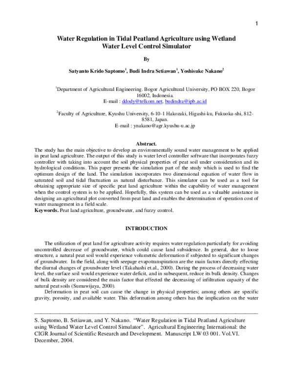 (PDF) Water Regulation in Tidal Agriculture using Wetland Water Level ...
