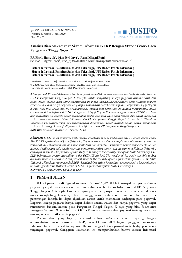 (PDF) Analisis Risiko Keamanan Sistem Informasi E-LKP Dengan Metode Octave Pada Perguruan Tinggi ...