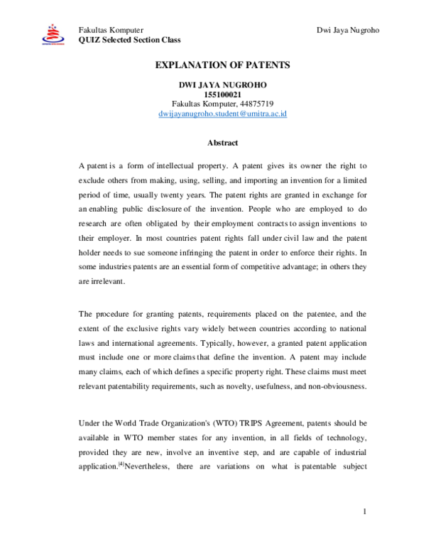 (PDF) Explanation of Patents