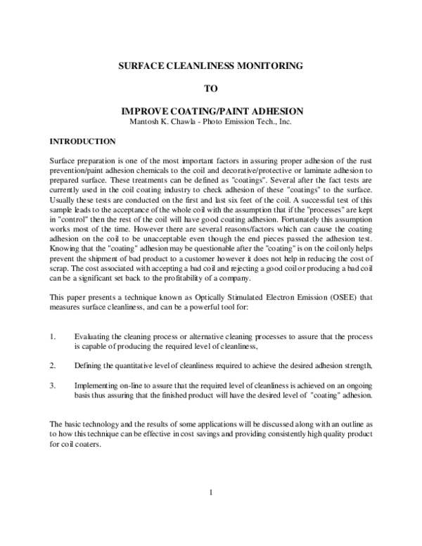 (PDF) Surface Cleanliness Monitoring to Improve Coating/Paint Adhesion ...