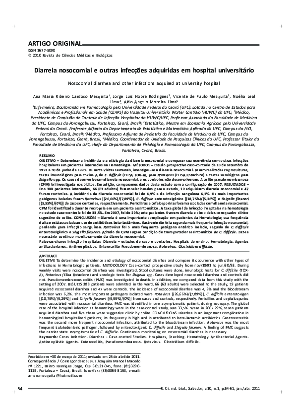 (PDF) Diarréia nosocomial e outras infecções adquiridas em hospital ...