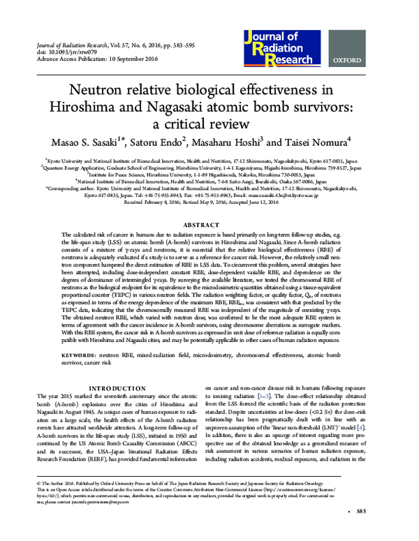 (PDF) Neutron relative biological effectiveness in Hiroshima and ...