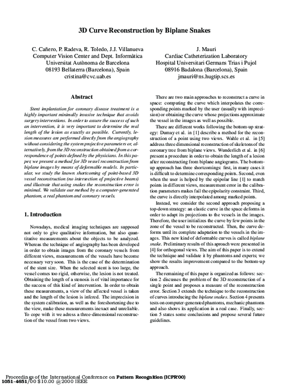 (PDF) 3D curve reconstruction by biplane snakes