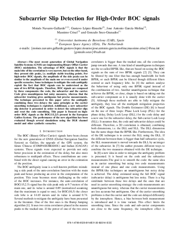 (PDF) Subcarrier slip detection for high-order BOC signals