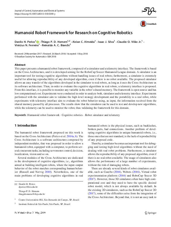 Pdf Humanoid Robot Framework For Research On Cognitive Robotics 