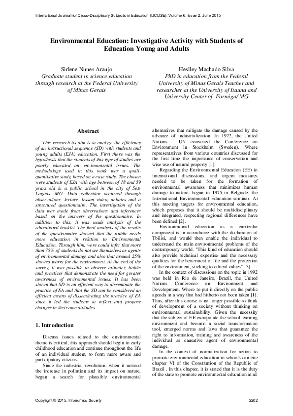 (PDF) Environmental Education: Investigative Activity with Students of ...