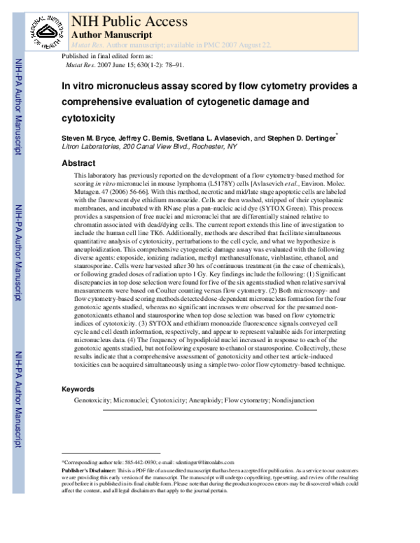 (PDF) In vitro micronucleus assay scored by flow cytometry provides a ...