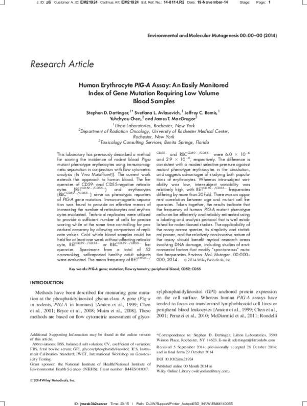 (PDF) Human erythrocyte PIG-A assay: An easily monitored index of gene ...