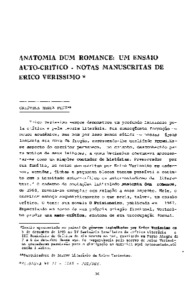 (PDF) Anatomia dum romance: um ensaio auto-crítico - notas manuscritas de Érico Veríssimo