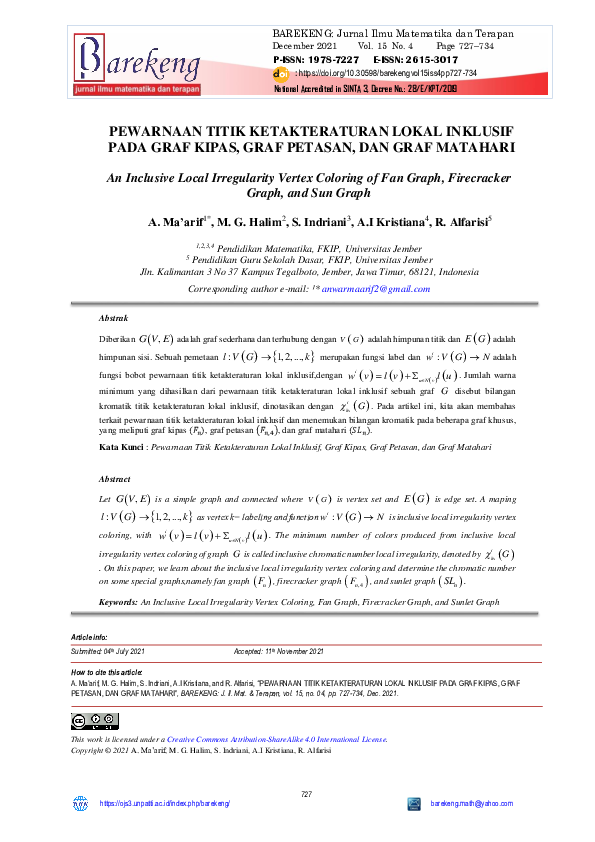 (PDF) Pewarnaan Titik Ketakteraturan Lokal Inklusif Pada Graf Kipas, Graf Petasan, Dan Graf Matahari