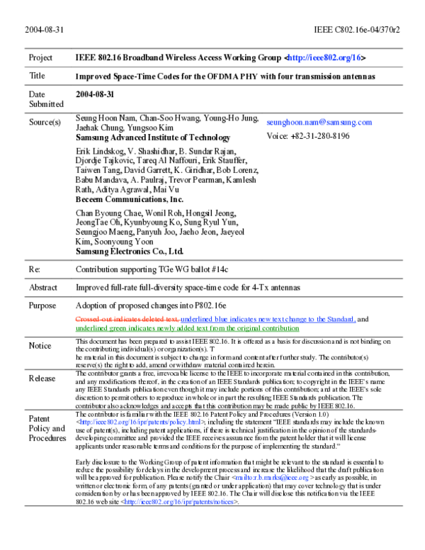 (PDF) Title Improved Space-Time Codes for the OFDMA PHY with four transmission antennas Date ...