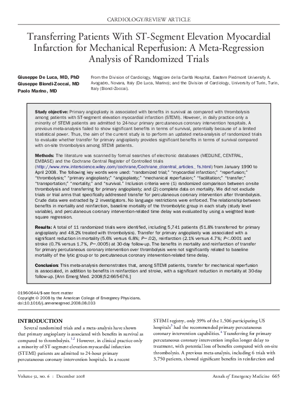 (PDF) Transferring Patients With ST-Segment Elevation Myocardial Infarction for Mechanical ...