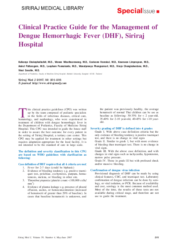 (PDF) Clinical Practice Guide for the Management of Dengue Hemorrhagic ...