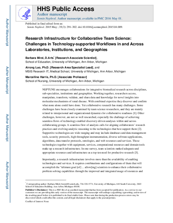 (PDF) Research Infrastructure for Collaborative Team Science ...