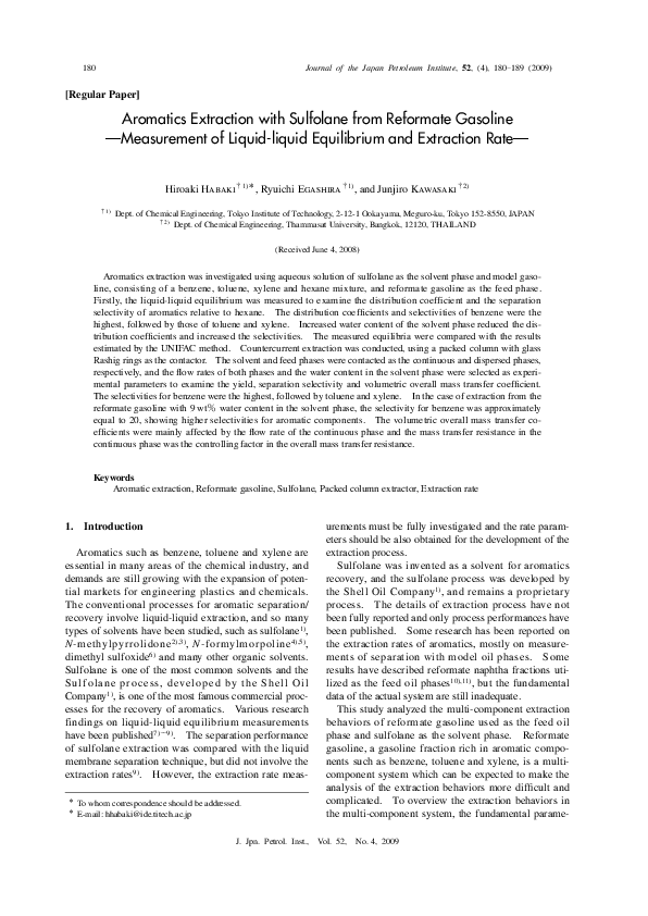 (PDF) Aromatics Extraction with Sulfolane from Reformate Gasoline ...
