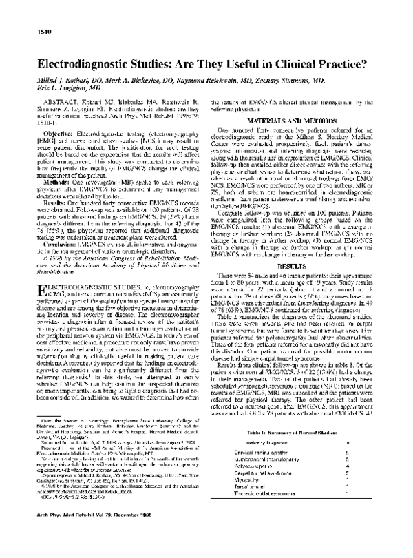 (PDF) Electrodiagnostic studies: Are they useful in clinical practice?