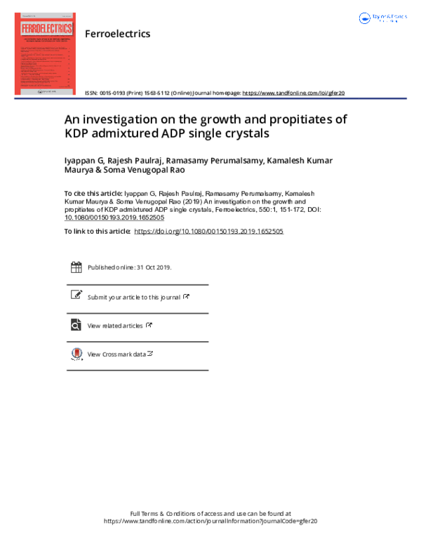 (PDF) An investigation on the growth and propitiates of KDP admixtured ...
