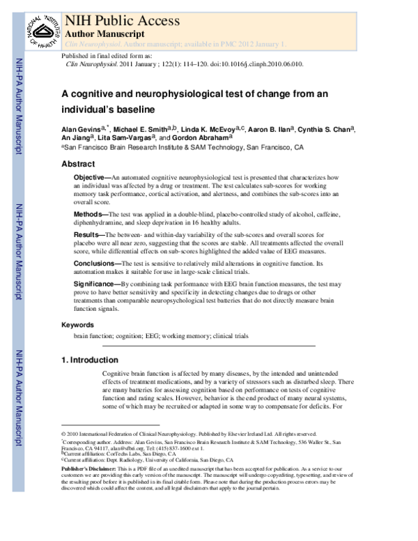 (PDF) A cognitive and neurophysiological test of change from an ...
